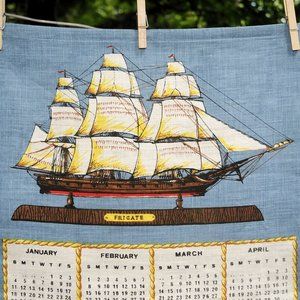 Vintage | Other | Vtg 976 Frigate Tall Ship Calendar Towel Helm Drydock ...